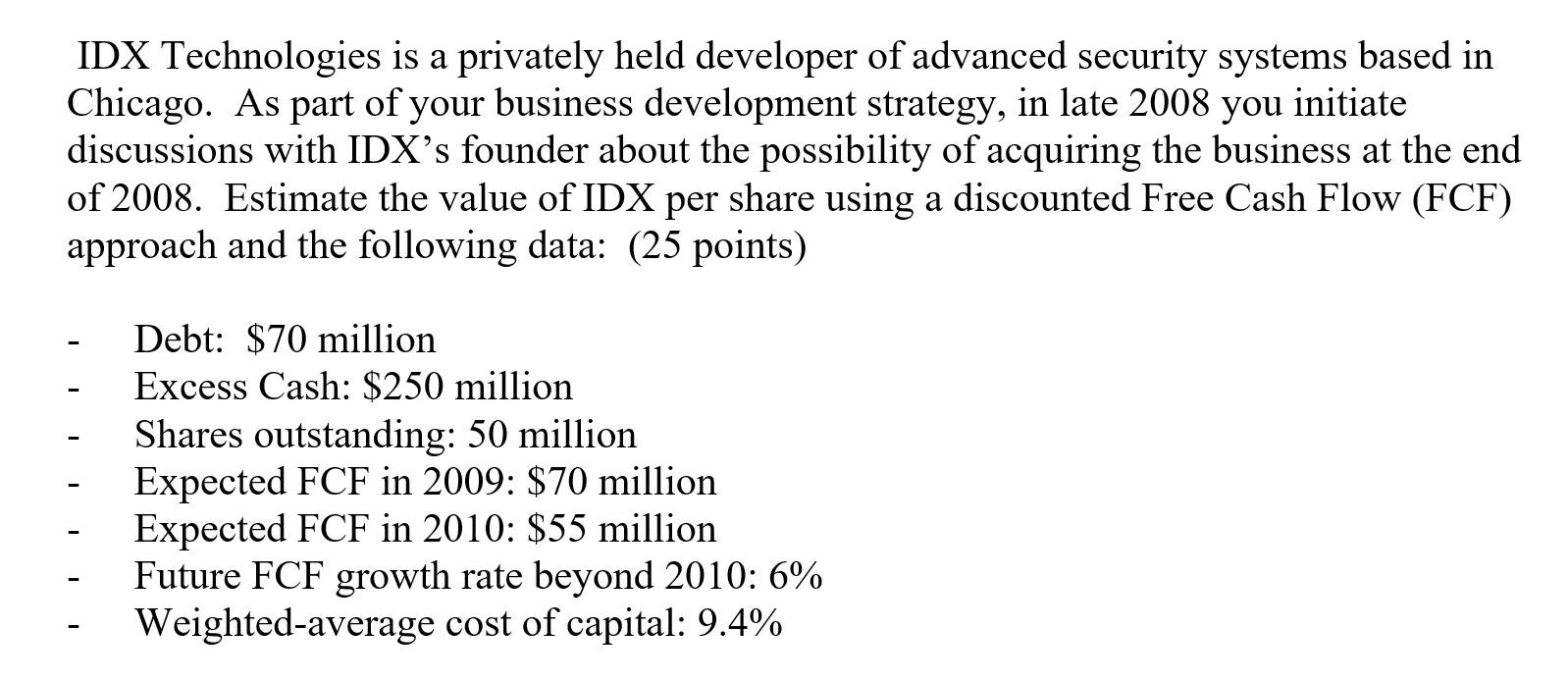 Solved IDX Technologies is a privately held developer of | Chegg.com