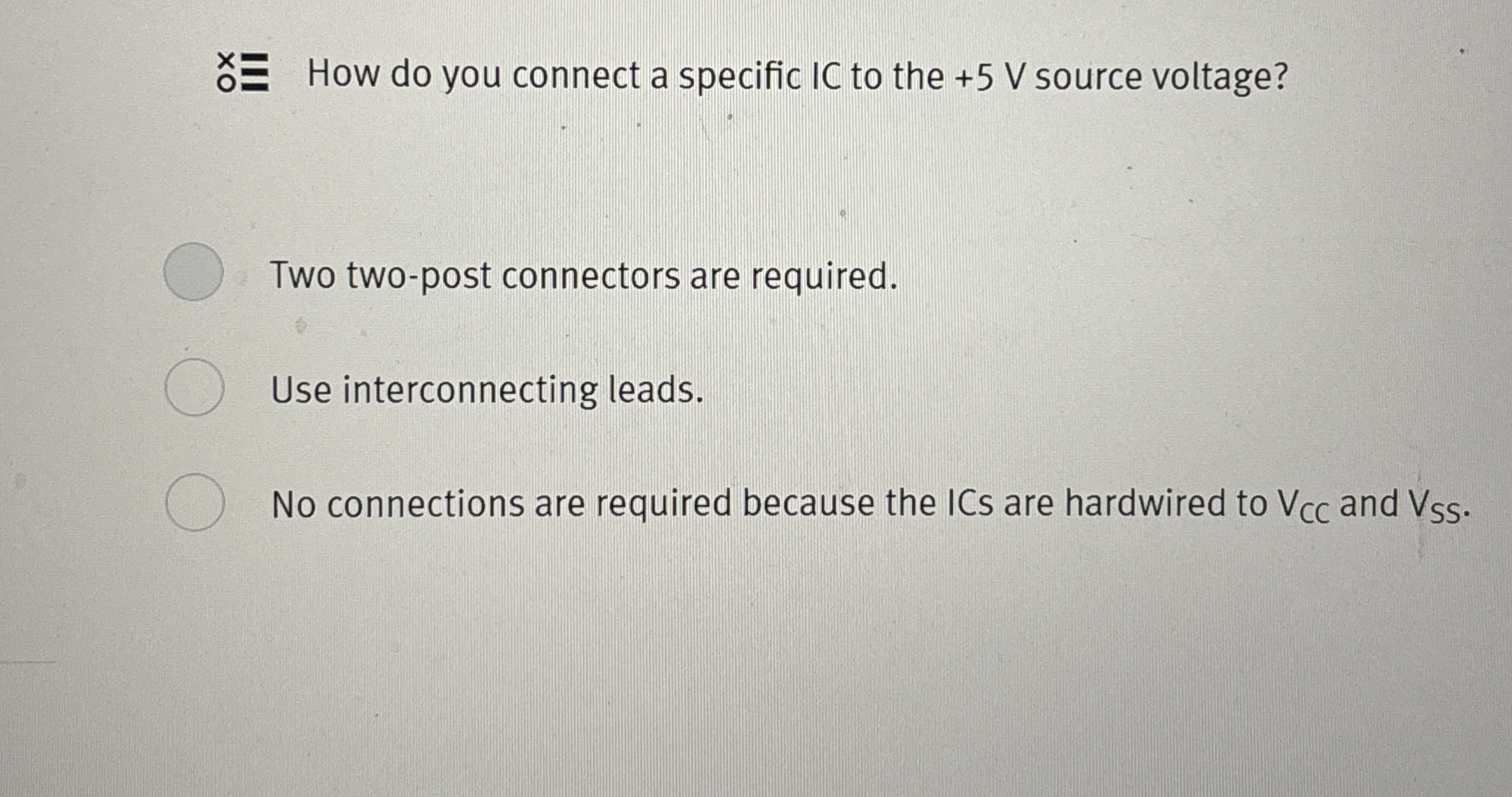 Solved How do you connect a specific IC to the 5 ﻿V source | Chegg.com