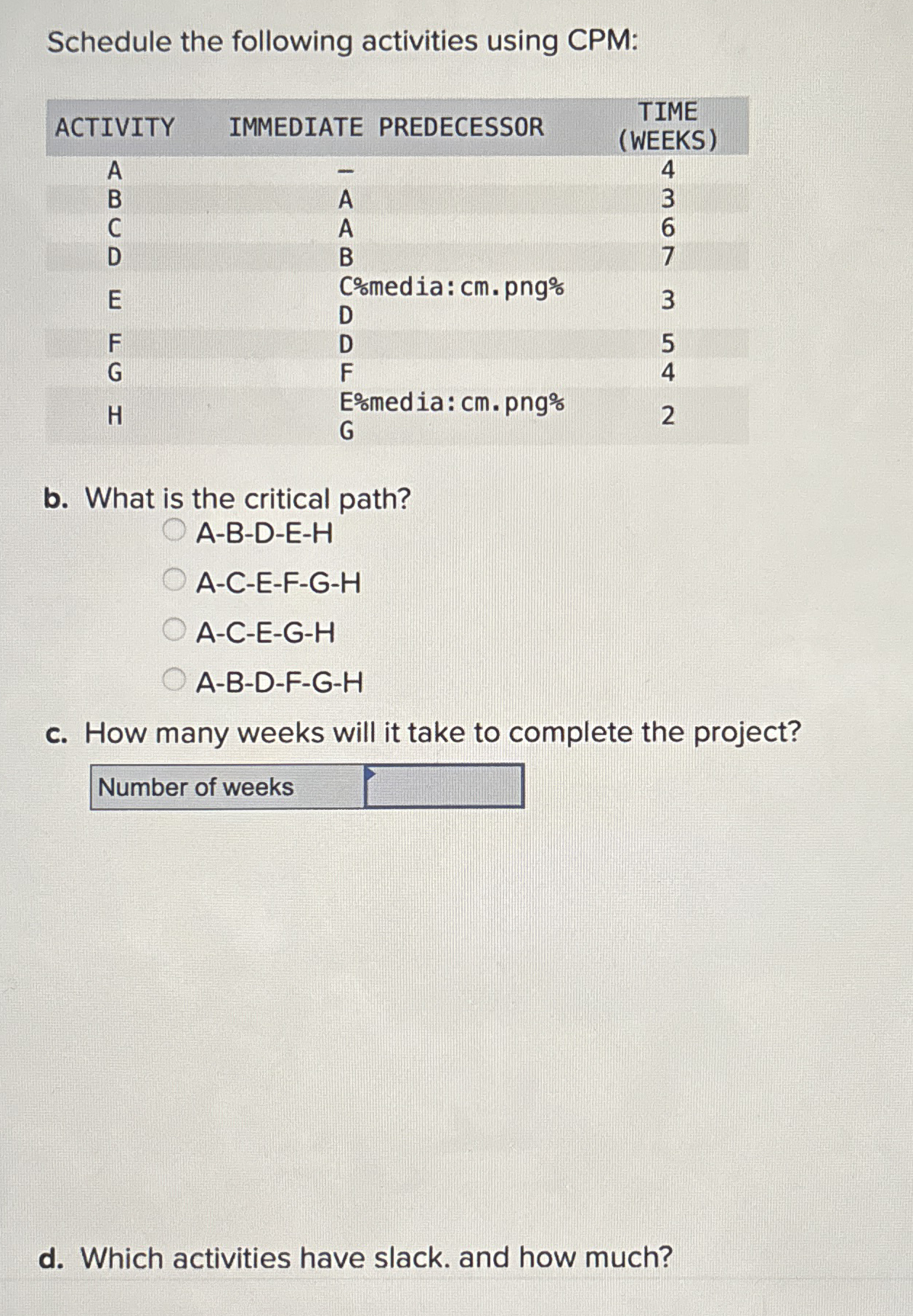 Solved Schedule the following activities using | Chegg.com
