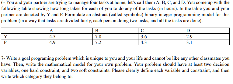 Solved 6- ﻿You and your partner are trying to manage four | Chegg.com