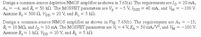Solved Design a common-source depletion NMOS amplifier as | Chegg.com