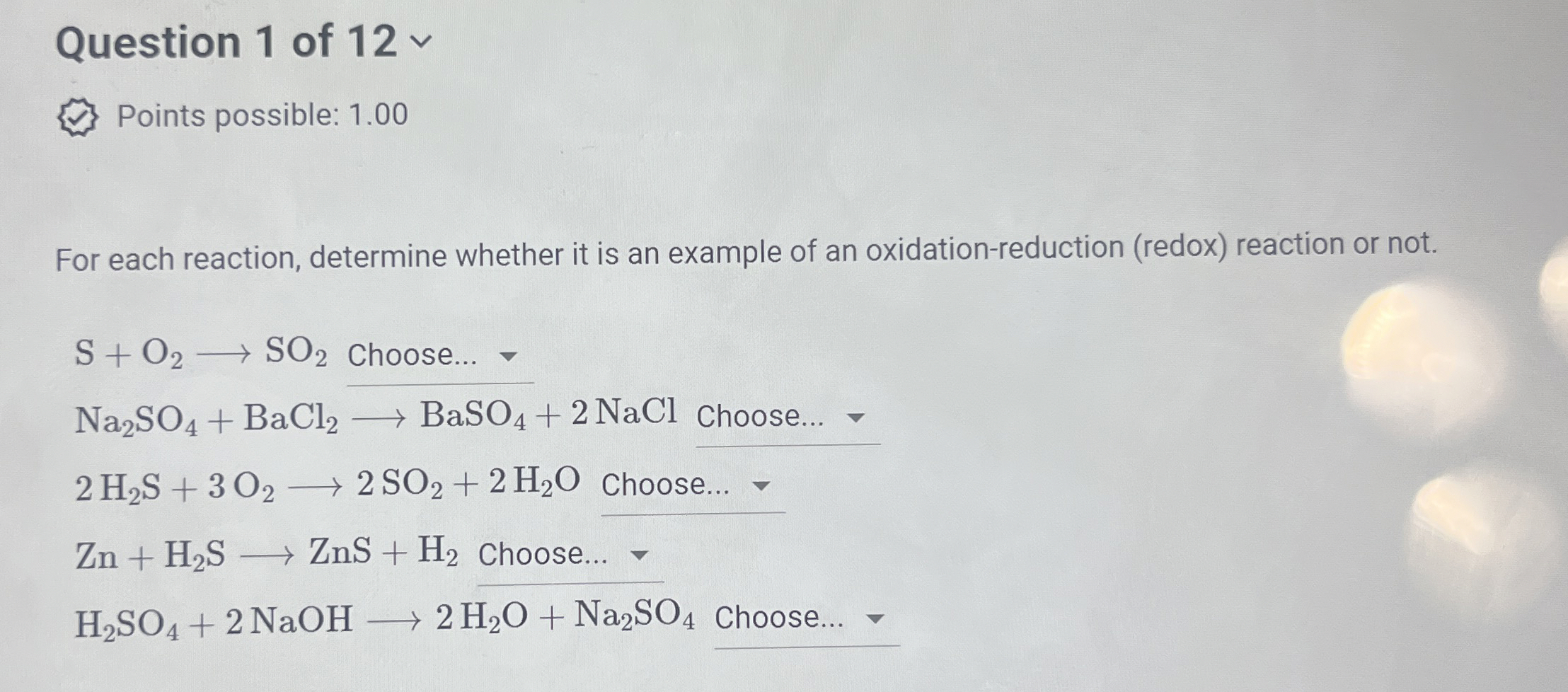 Solved Question 1 ﻿of 12∼points Possible 1 00for Each