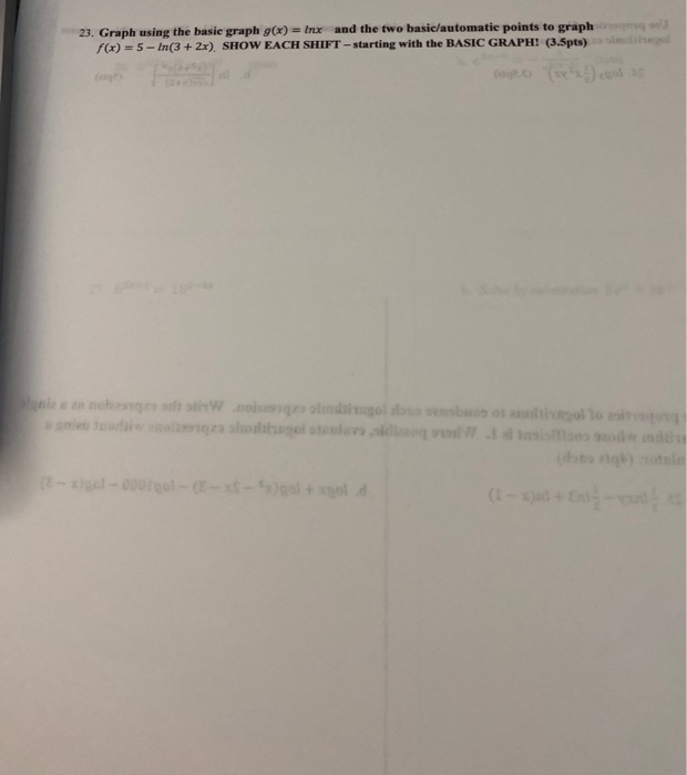 Solved 23. Graph using the basic graph g(x) = Inx and the | Chegg.com