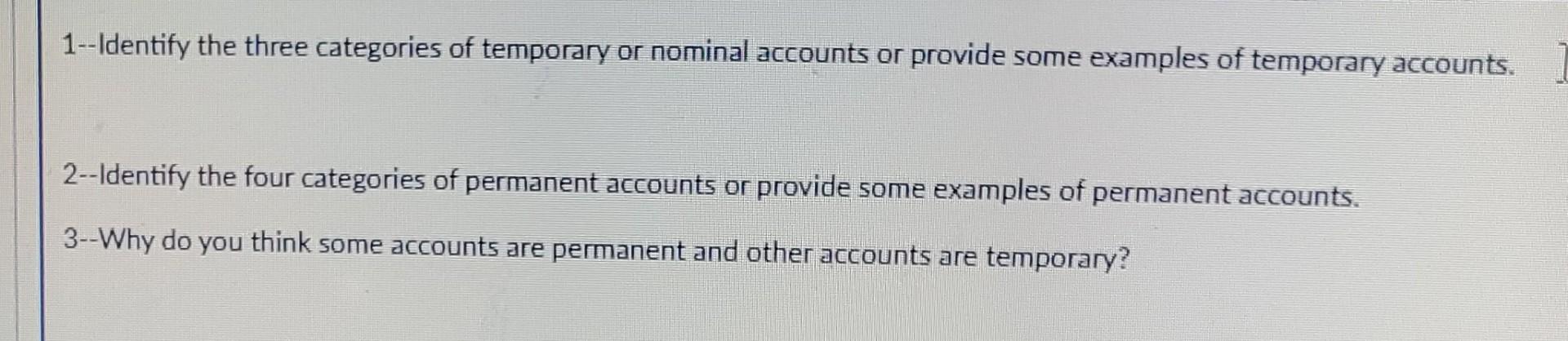 Solved 1--Identify the three categories of temporary or | Chegg.com