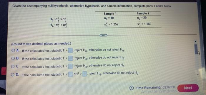 Solved Given the accompanying null hypothesis, alternative | Chegg.com