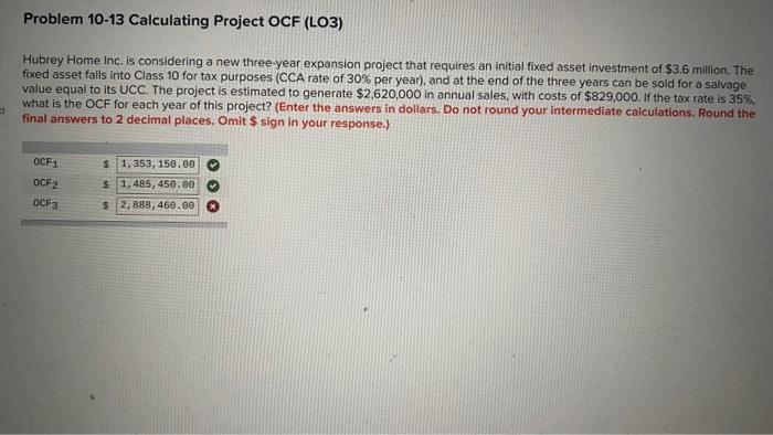 Solved Problem 10-13 Calculating Project OCF (LO3) Hubrey | Chegg.com