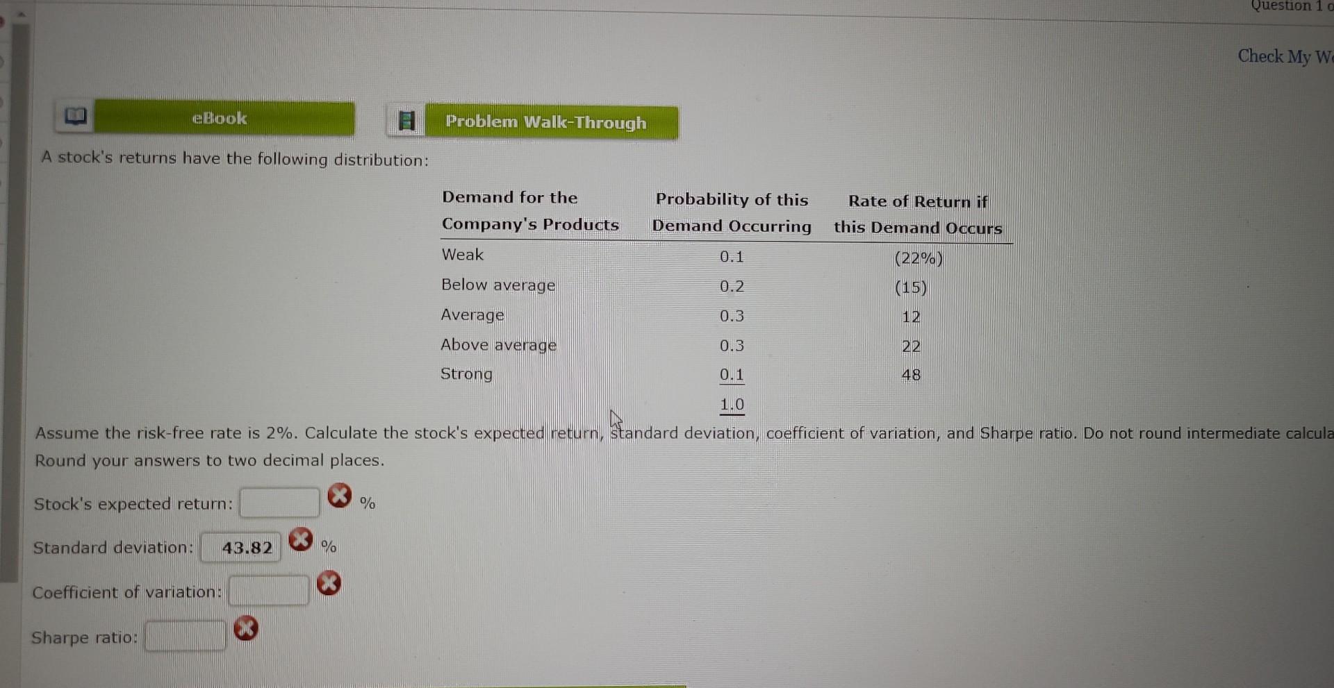 Solved A stock's returns have the following distribution: | Chegg.com