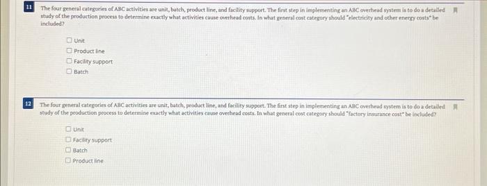 Solved The four general categories of ABC activities ase | Chegg.com