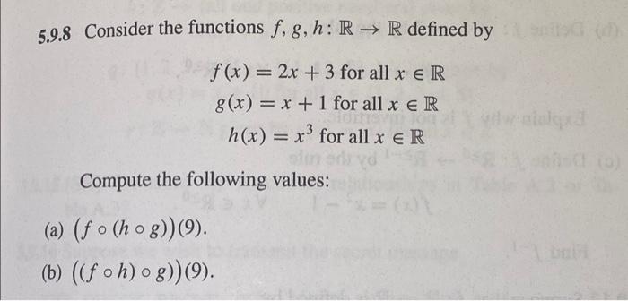 Solved 5.9.8 Consider the functions f, g, h: R→ R defined by | Chegg.com