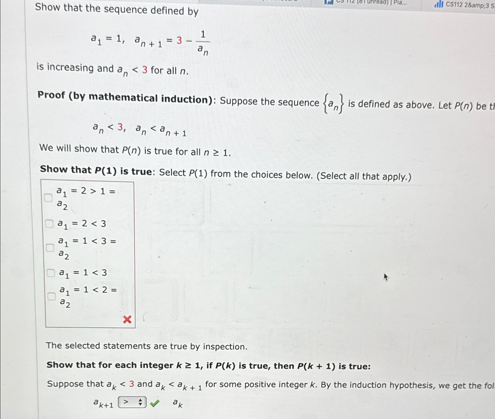 Solved Show That The Sequence Defined Bya1 1 An 1 3 1anis