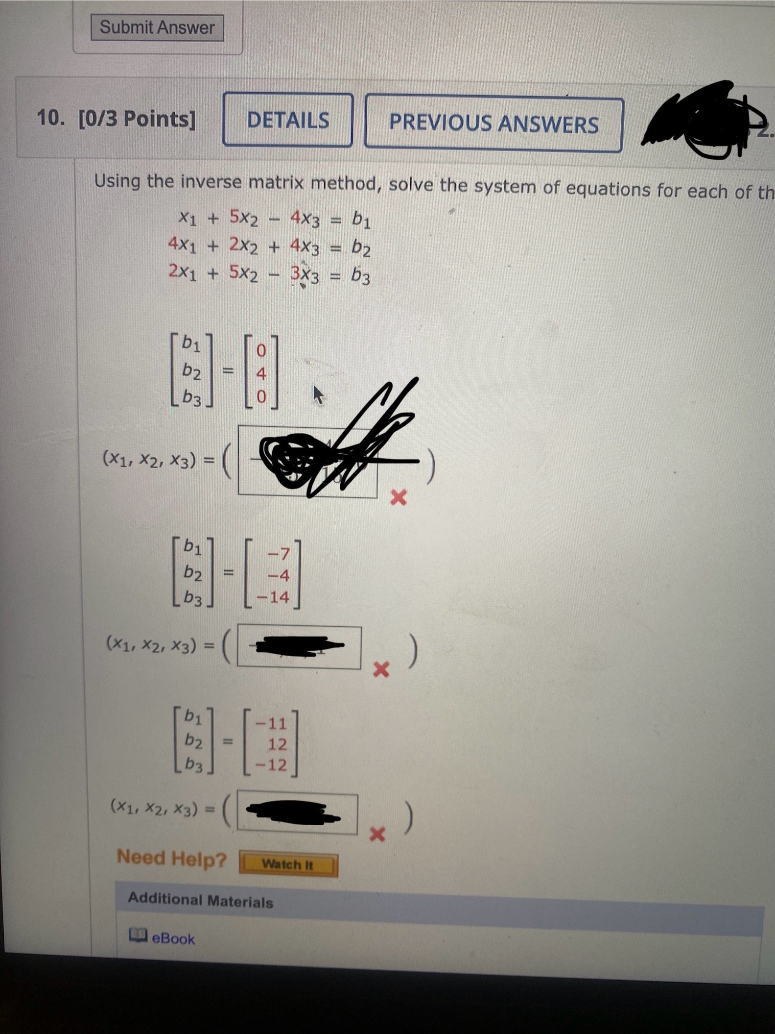 Solved Using the inverse matrix method, solve the system of | Chegg.com