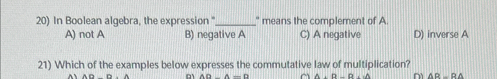 Solved In Boolean algebra, the expression " ﻿"means the | Chegg.com