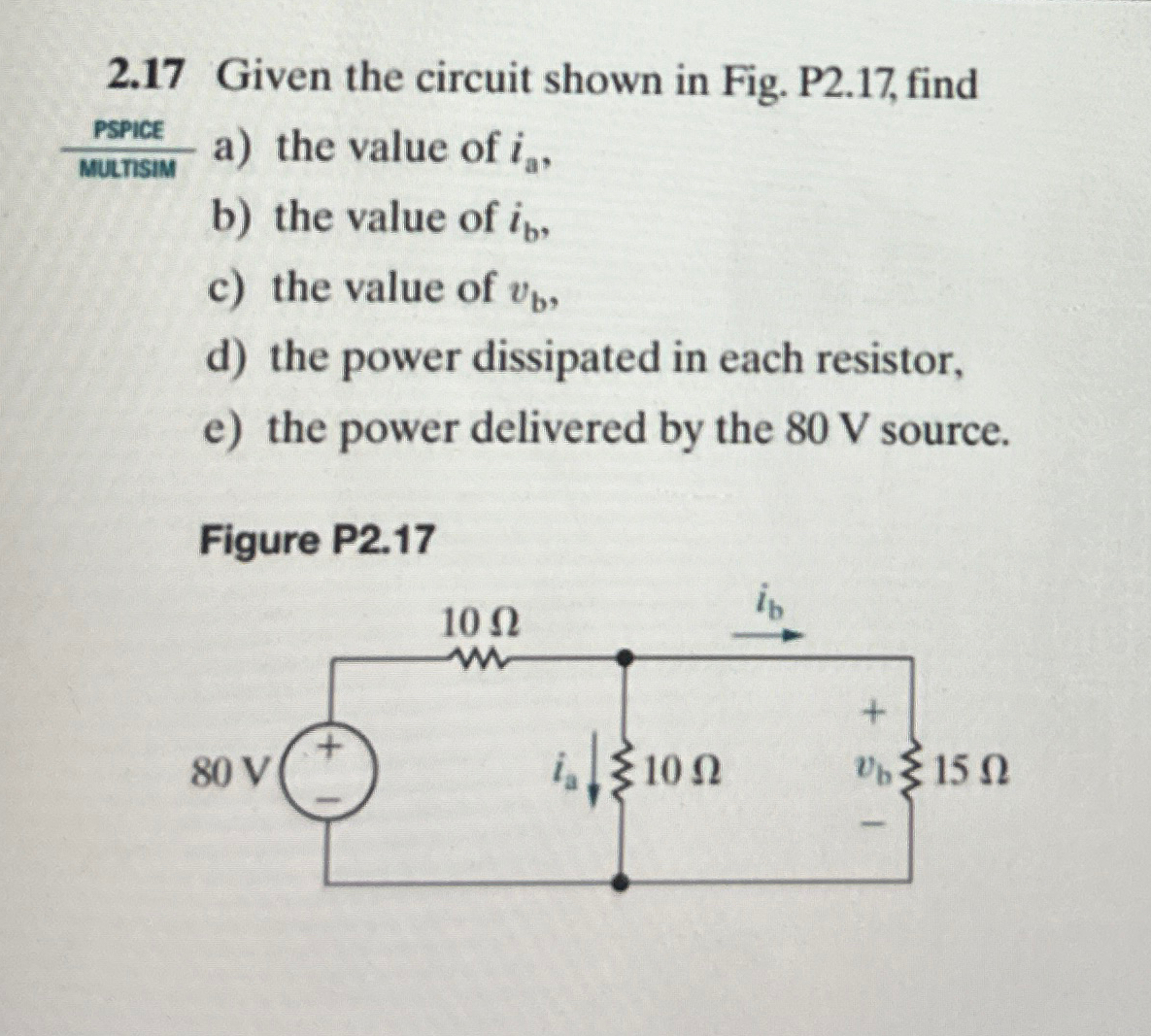 Solved 2.17 ﻿Given the circuit shown in Fig. P2.17, ﻿find a) | Chegg.com