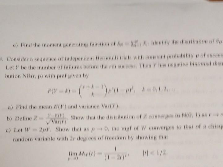 Solved bution NB(n, p) with por given by a) Find the mean | Chegg.com