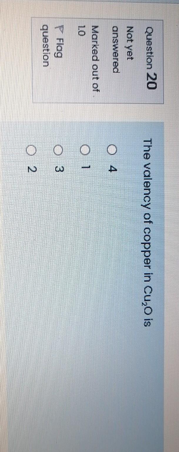 Solved Question 20 The valency of copper in Cu,O is Not yet | Chegg.com