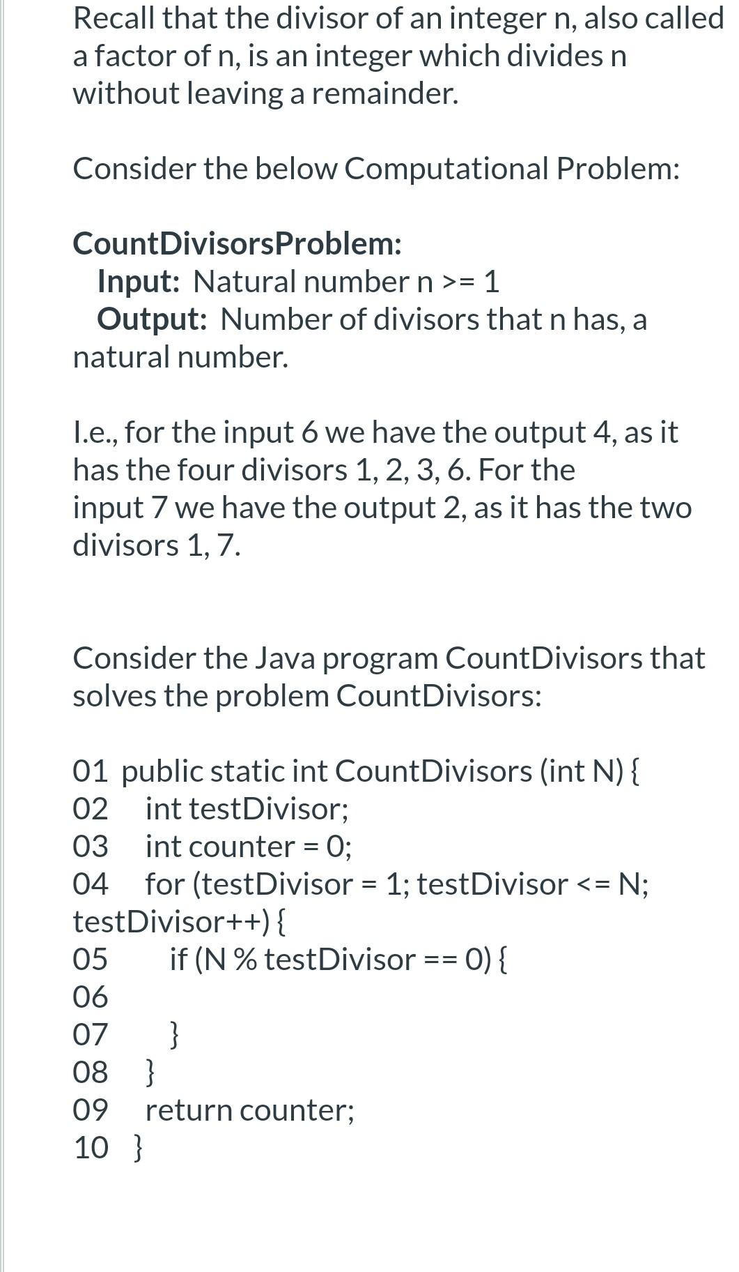 Solved Recall that the divisor of an integer n, also called | Chegg.com