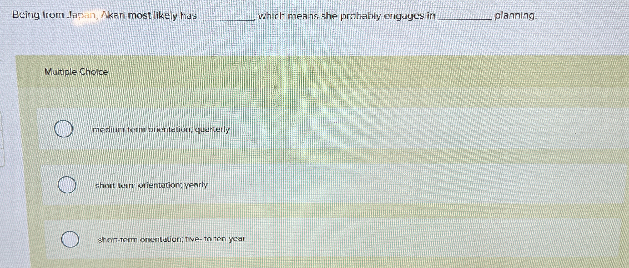 Solved Being from Japan, Akari most likely haswhich means | Chegg.com