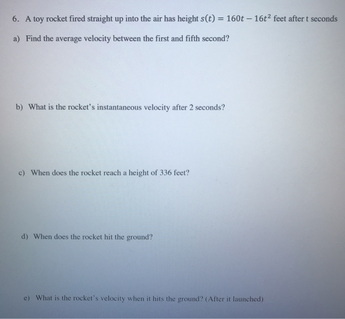 Solved 6. A toy rocket fired straight up into the air has | Chegg.com