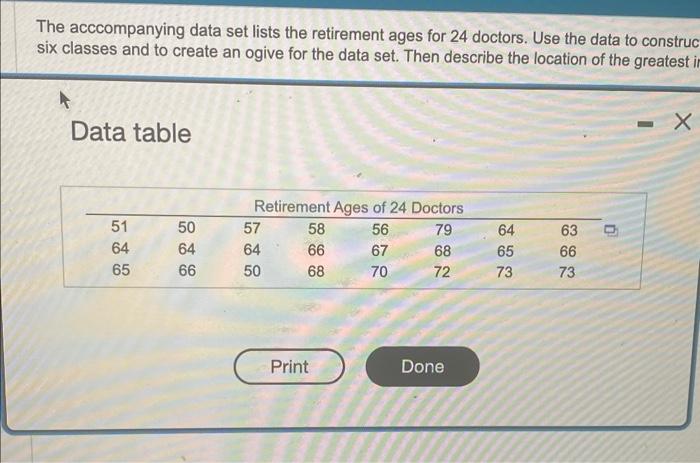 Solved The accompanying data set lists the retirement ages | Chegg.com