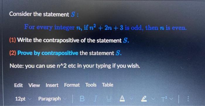Solved Consider the statement For every integer n, if | Chegg.com