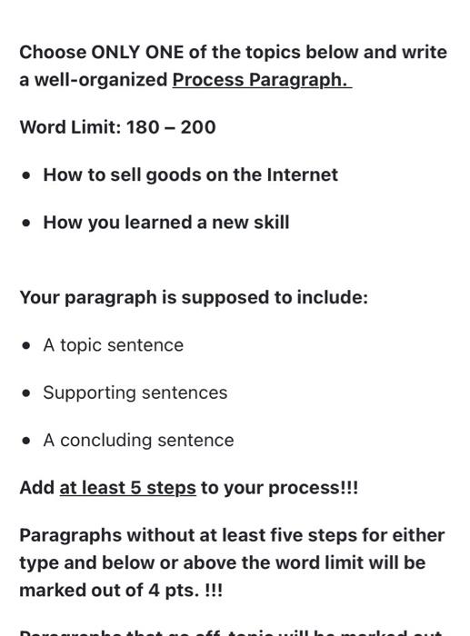 Choose ONLY ONE of the topics below and write a | Chegg.com