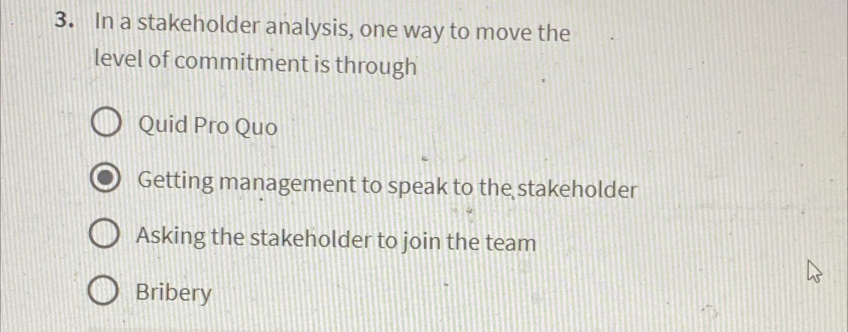 Solved In a stakeholder analysis, one way to move the level | Chegg.com