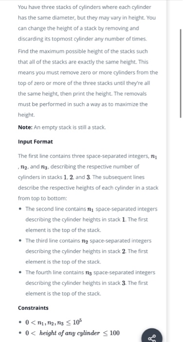 Solved You have three stacks of cylinders where each | Chegg.com