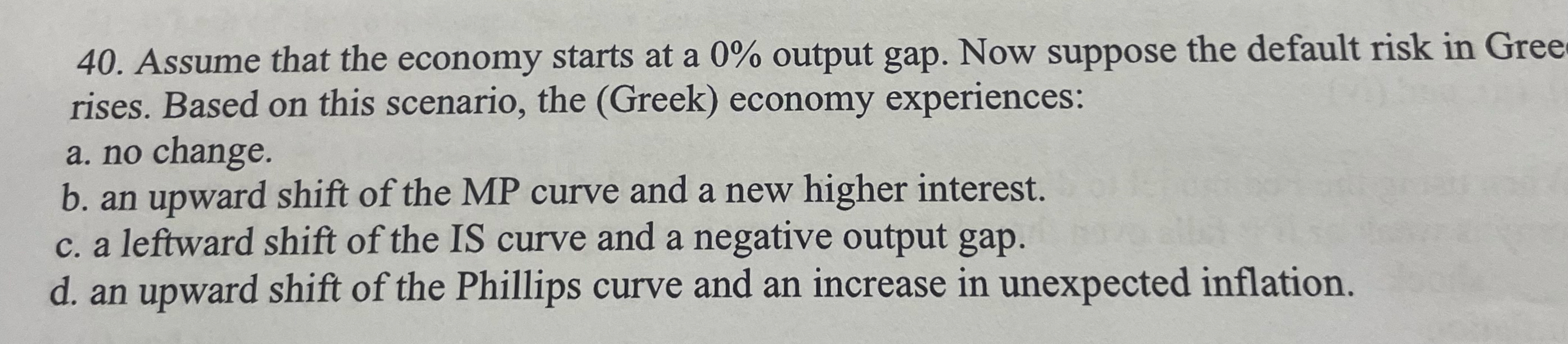Solved Assume that the economy starts at a 0% ﻿output gap. | Chegg.com