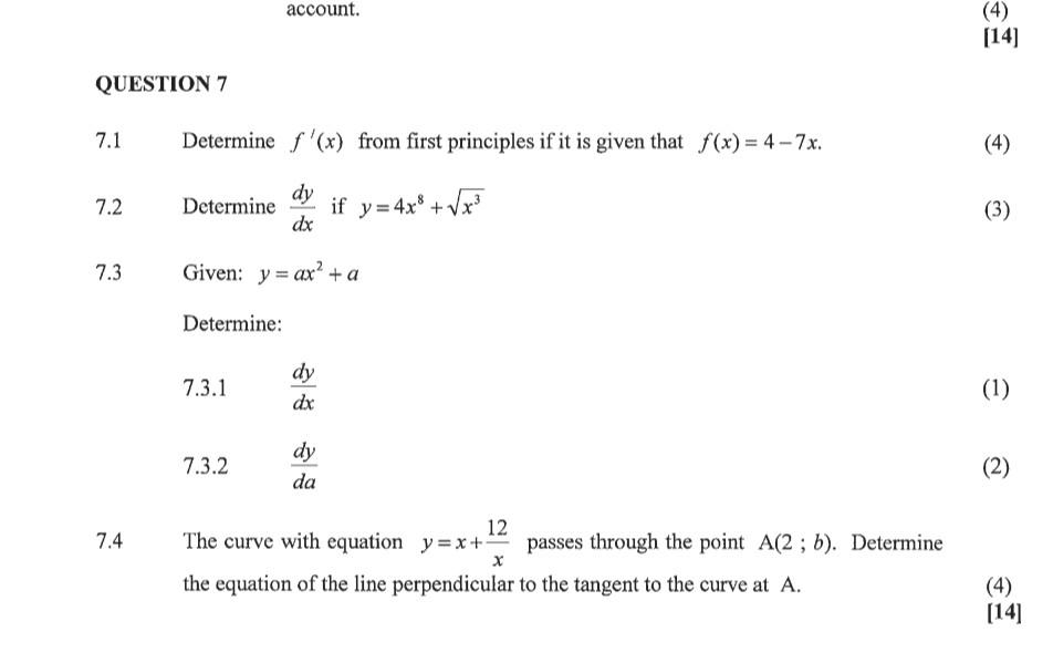 Solved QUESTION 7 7.1 Determine f′(x) from first principles | Chegg.com