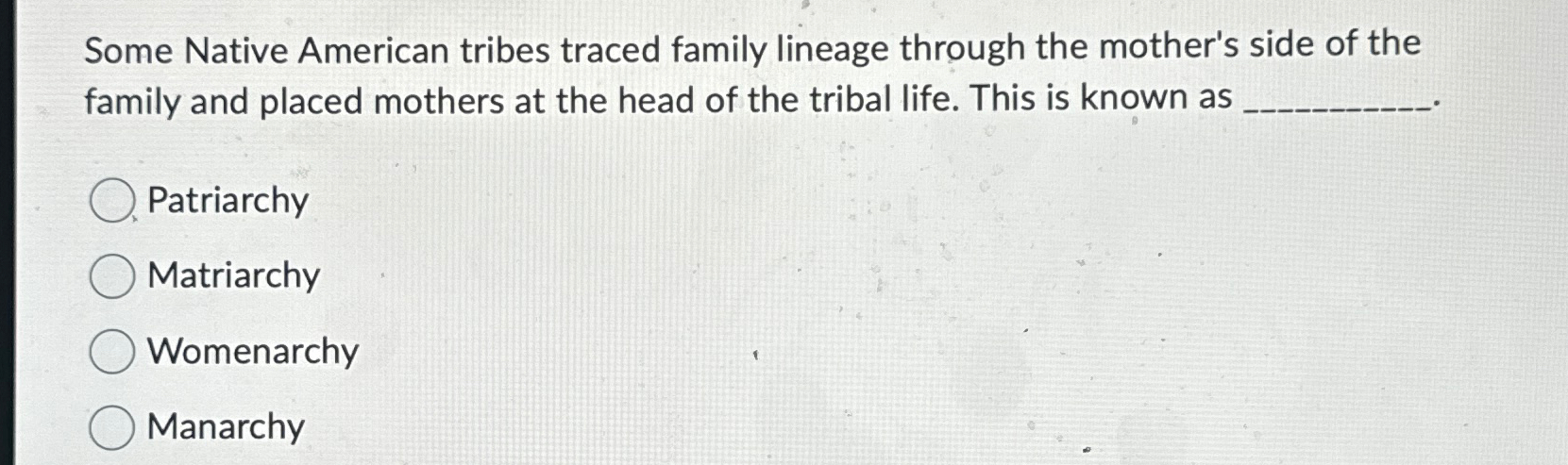 Solved Some Native American tribes traced family lineage | Chegg.com
