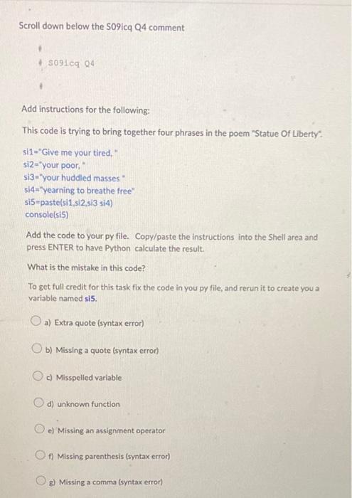 Solved Scroll down below the S09icq Q4 comment s091cq 24 1 | Chegg.com