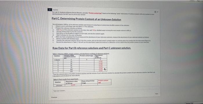 A porrei) Part C. Determining Protein Content of an | Chegg.com A porrei) Part C. Determining Protein Content of an | Chegg.com