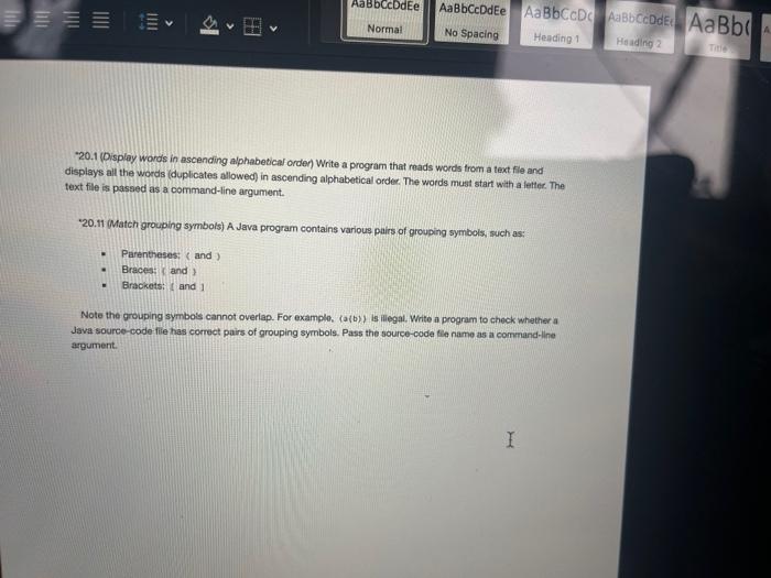 Solved "20.1 (Display words in ascending alphabetical orden) | Chegg.com