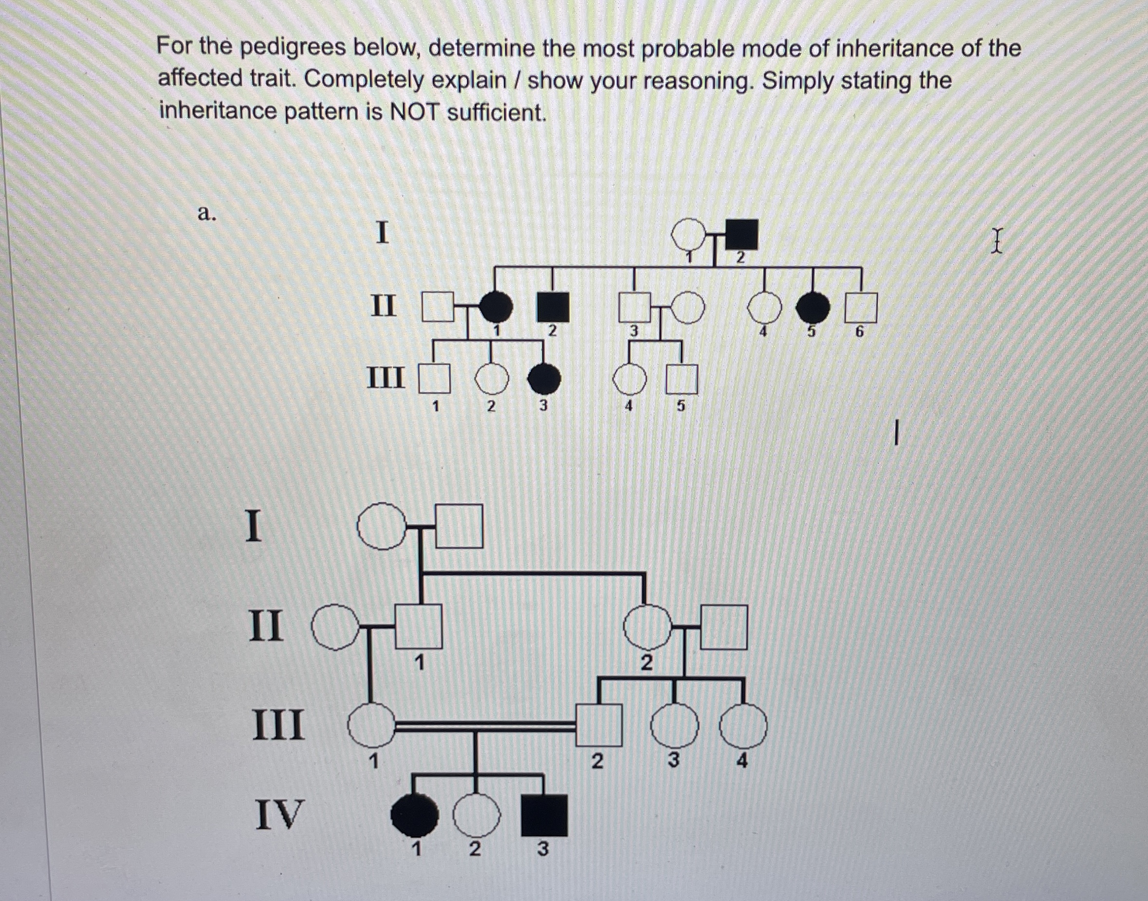 Solved For the pedigrees below, determine the most probable | Chegg.com