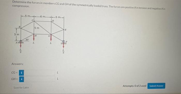 Solved Determine the forces in members CG and GH of the | Chegg.com