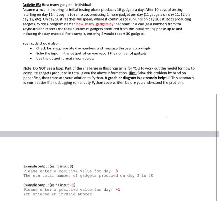 Solved Activity \#3: How many gadgets - individual Assume a | Chegg.com