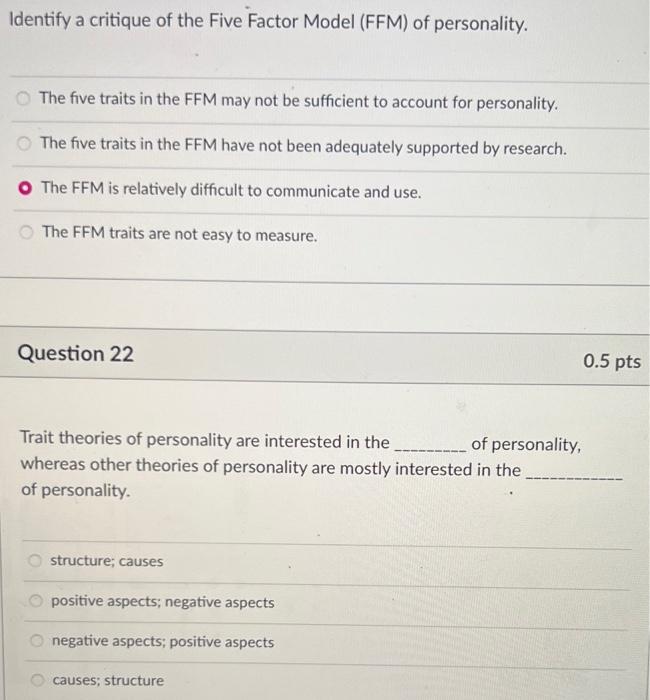 Solved Identify a critique of the Five Factor Model (FFM) of | Chegg.com