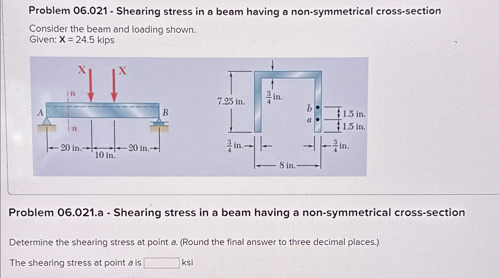 Solved Problem 06.021 - ﻿Shearing stress in a beam having a | Chegg.com