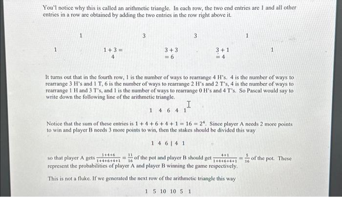 Solved The Problem of Points is a division of stakes problem | Chegg.com