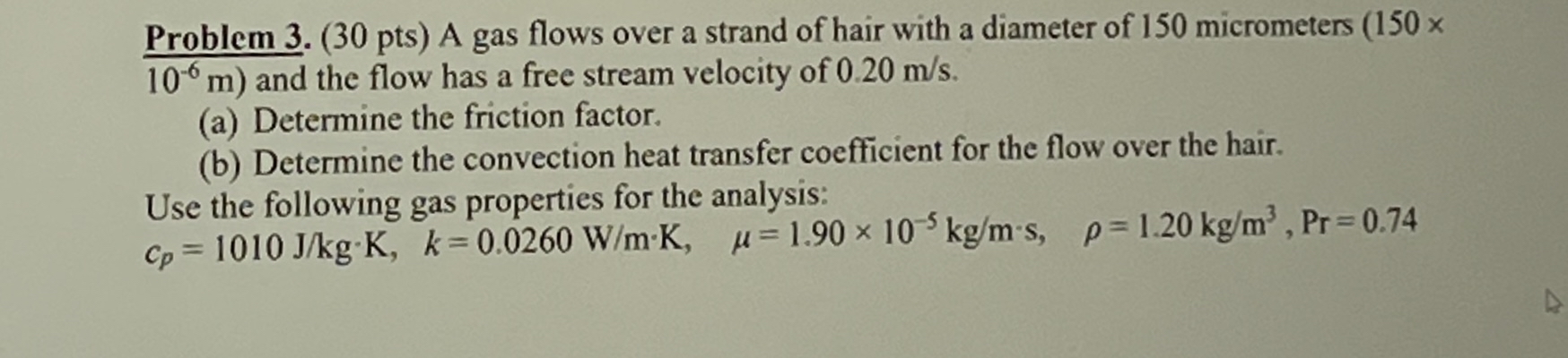 Solved Problem 3. ( 30 ﻿pts ) ﻿A gas flows over a strand of | Chegg.com