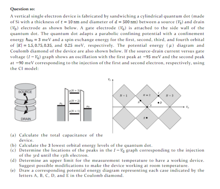 Solved Question 10:A vertical single electron device is | Chegg.com