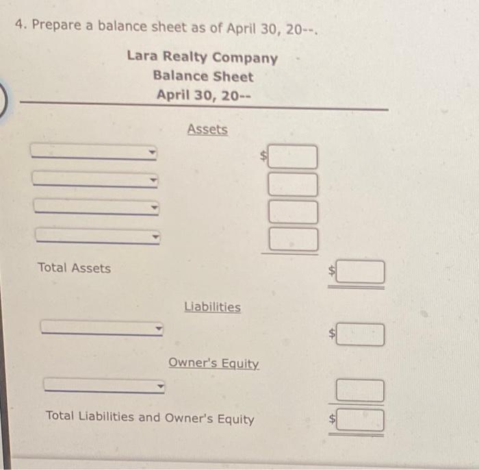 Solved As of Apr. 30, Lara Realty Company's general ledger | Chegg.com