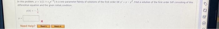 Solved In this protlem- y=1/(1+c1e−xy is a one parameter | Chegg.com