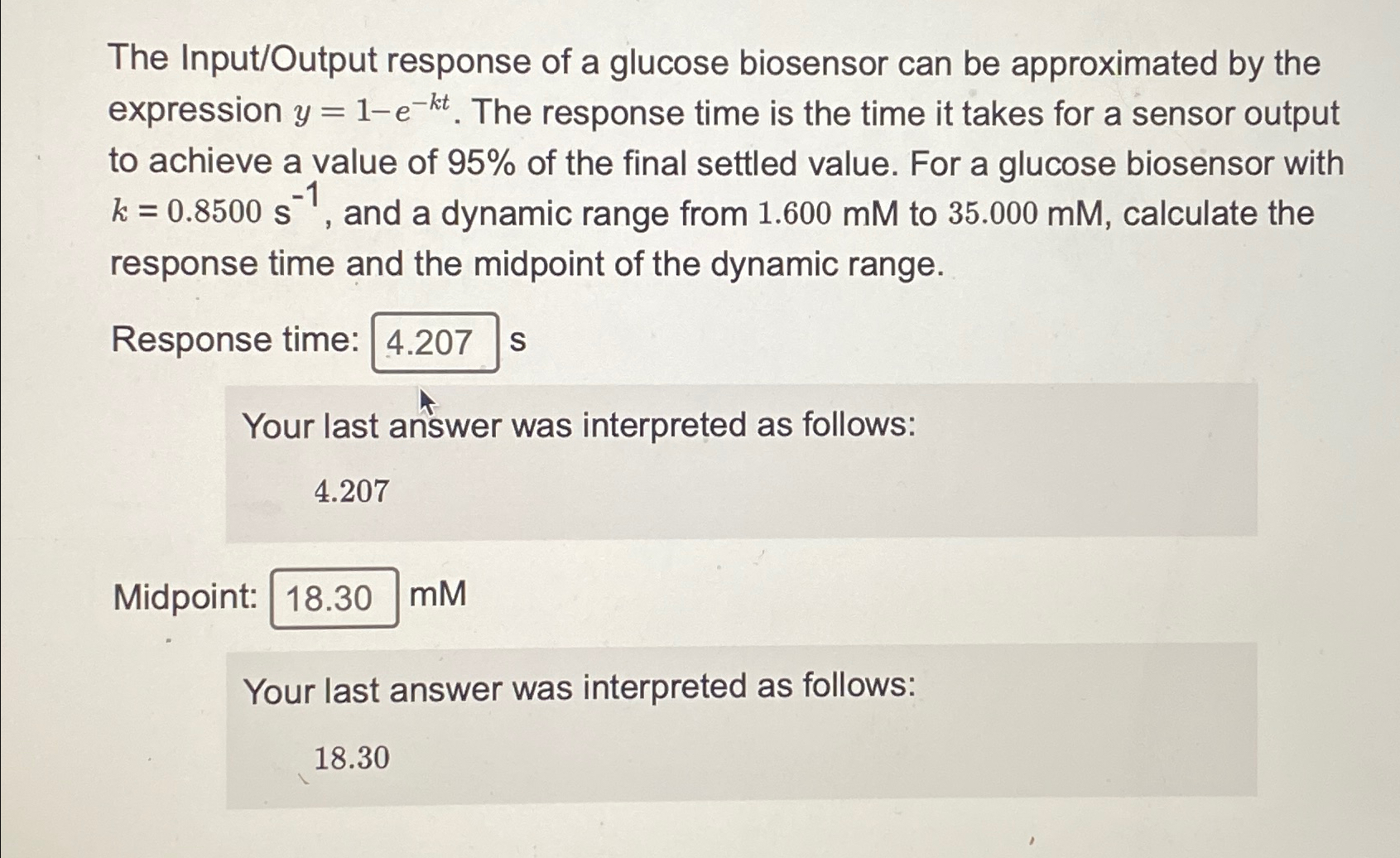 Solved The Input/Output response of a glucose biosensor can | Chegg.com
