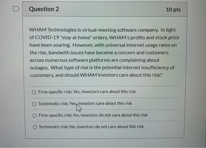Solved Question 2 10 pts WHAM Technologies is virtual | Chegg.com