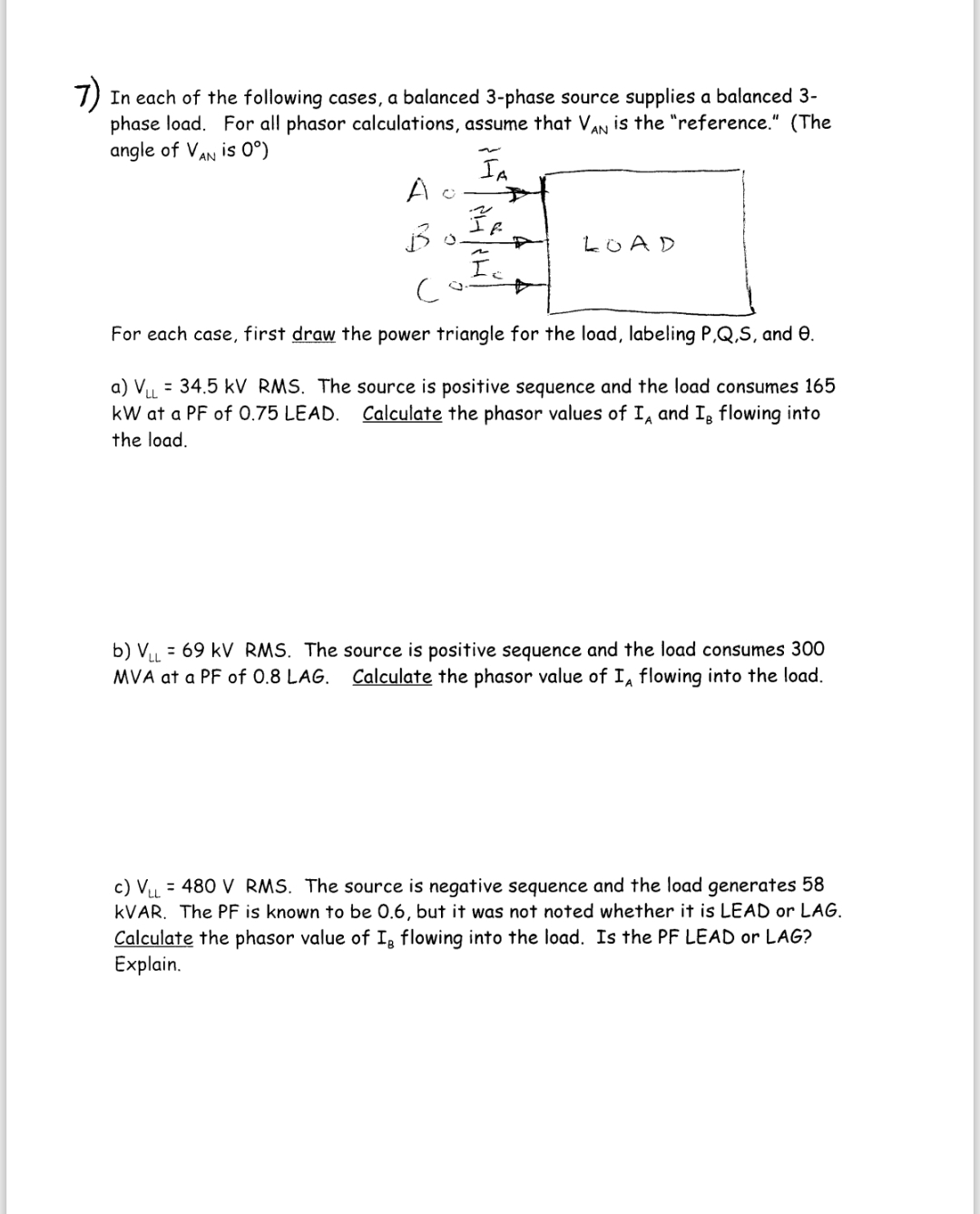 Solved In each of the following cases, a balanced 3 -phase | Chegg.com