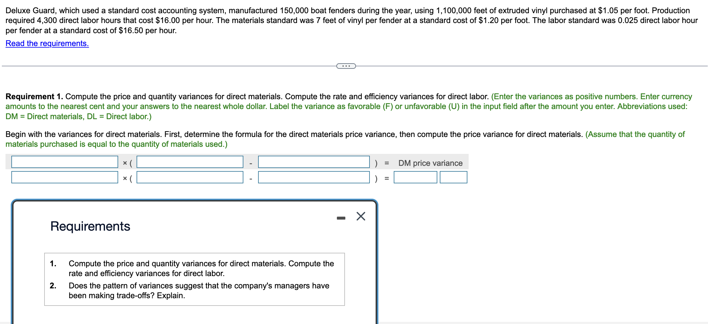 Solved Deluxe Guard, which used a standard cost accounting | Chegg.com