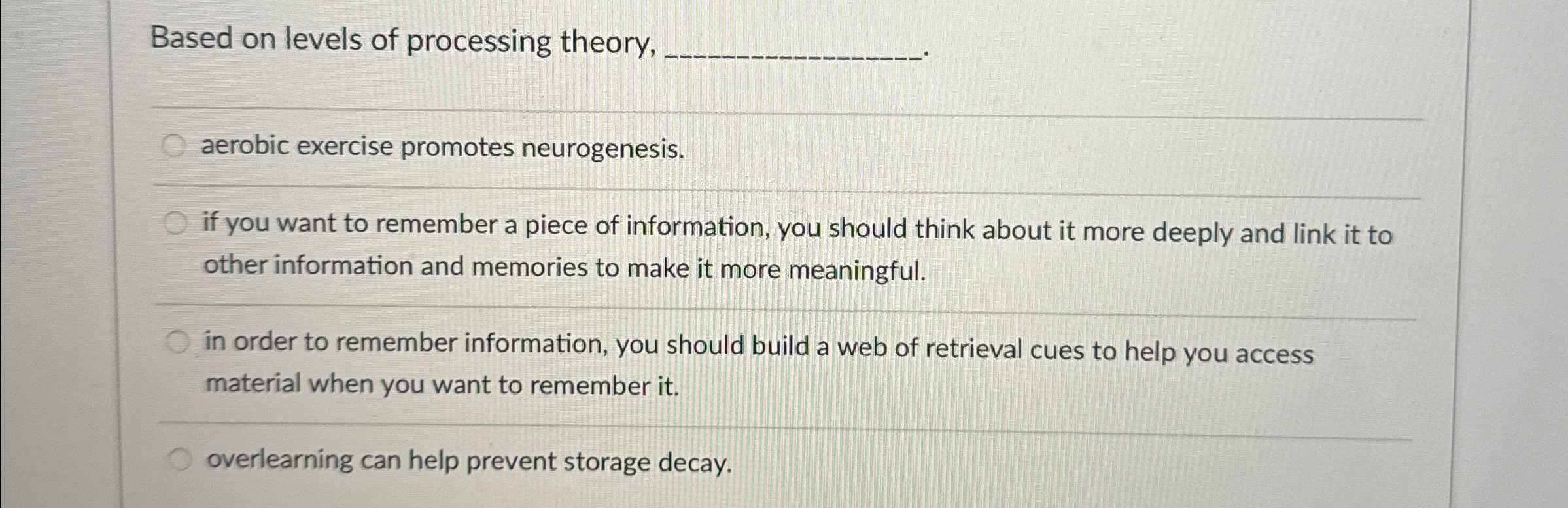 Solved Based on levels of processing theory, q,aerobic | Chegg.com