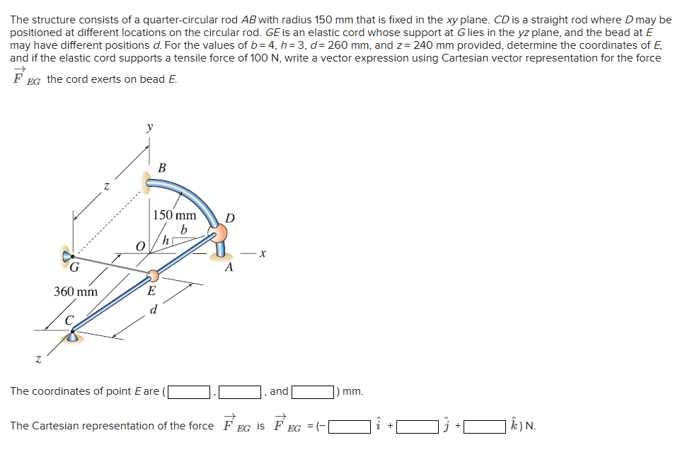 Solved The structure consists of ﻿a quarter-circular rod AB | Chegg.com