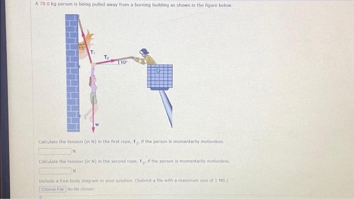 Solved A 78,0 kg person is being pulled away from a burning | Chegg.com